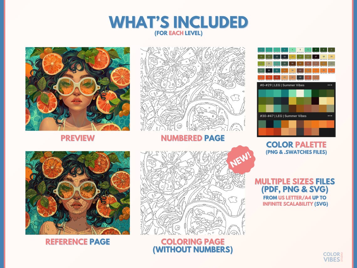 Color by Numbers for Adults “summer Vibes” / Printable Paint by Numbers ...