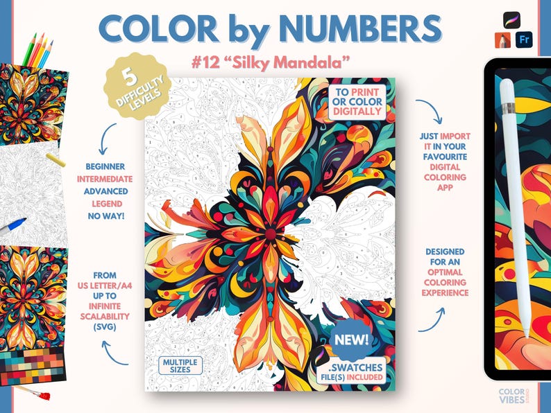 Color by Numbers for Adults "silky Mandala" / Printable Paint by ...