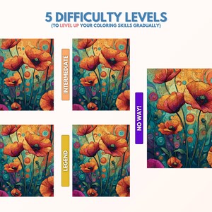 Color by Numbers for Adults "whimsical Poppies" / Printable Paint by ...
