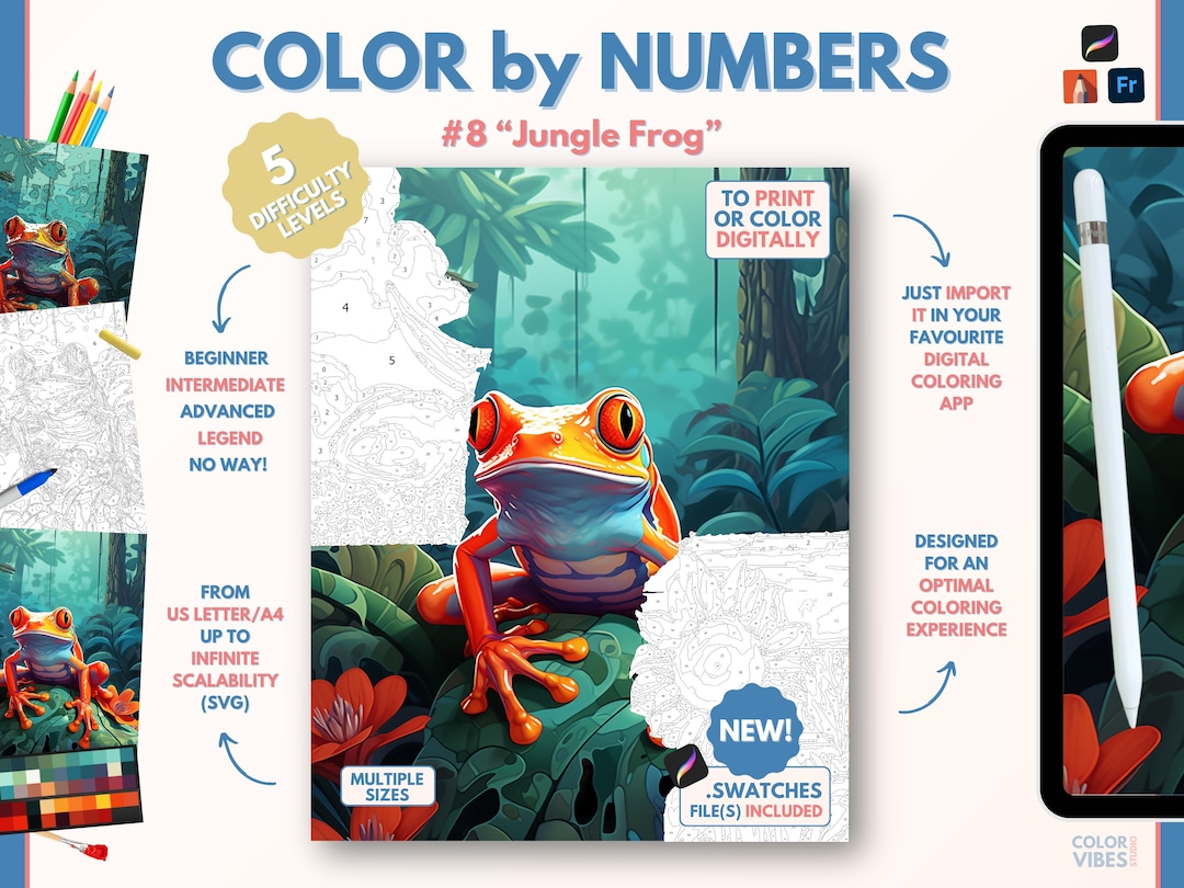 Color by Numbers for Adults "jungle Frog" / Printable Paint by Numbers ...
