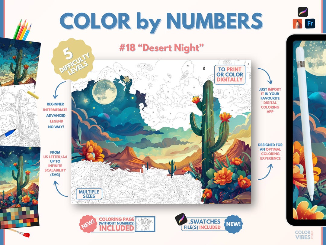 Color by Numbers for Adults “desert Night” / Printable Paint by Numbers ...