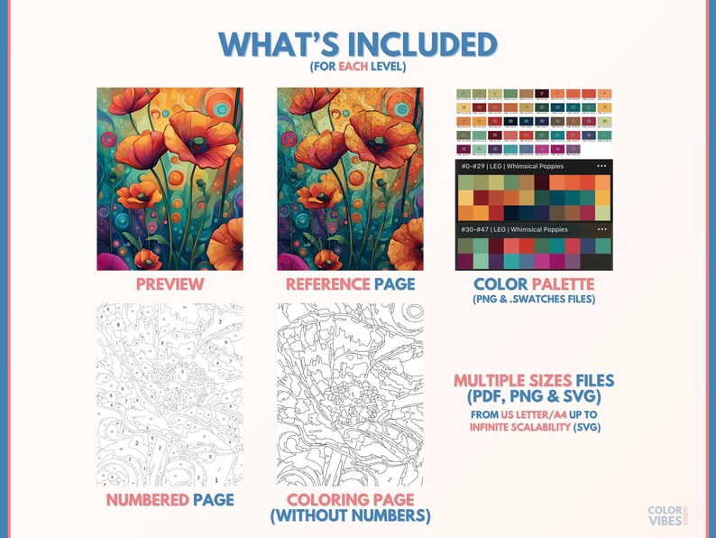 Color by Numbers for Adults "whimsical Poppies" / Printable Paint by ...