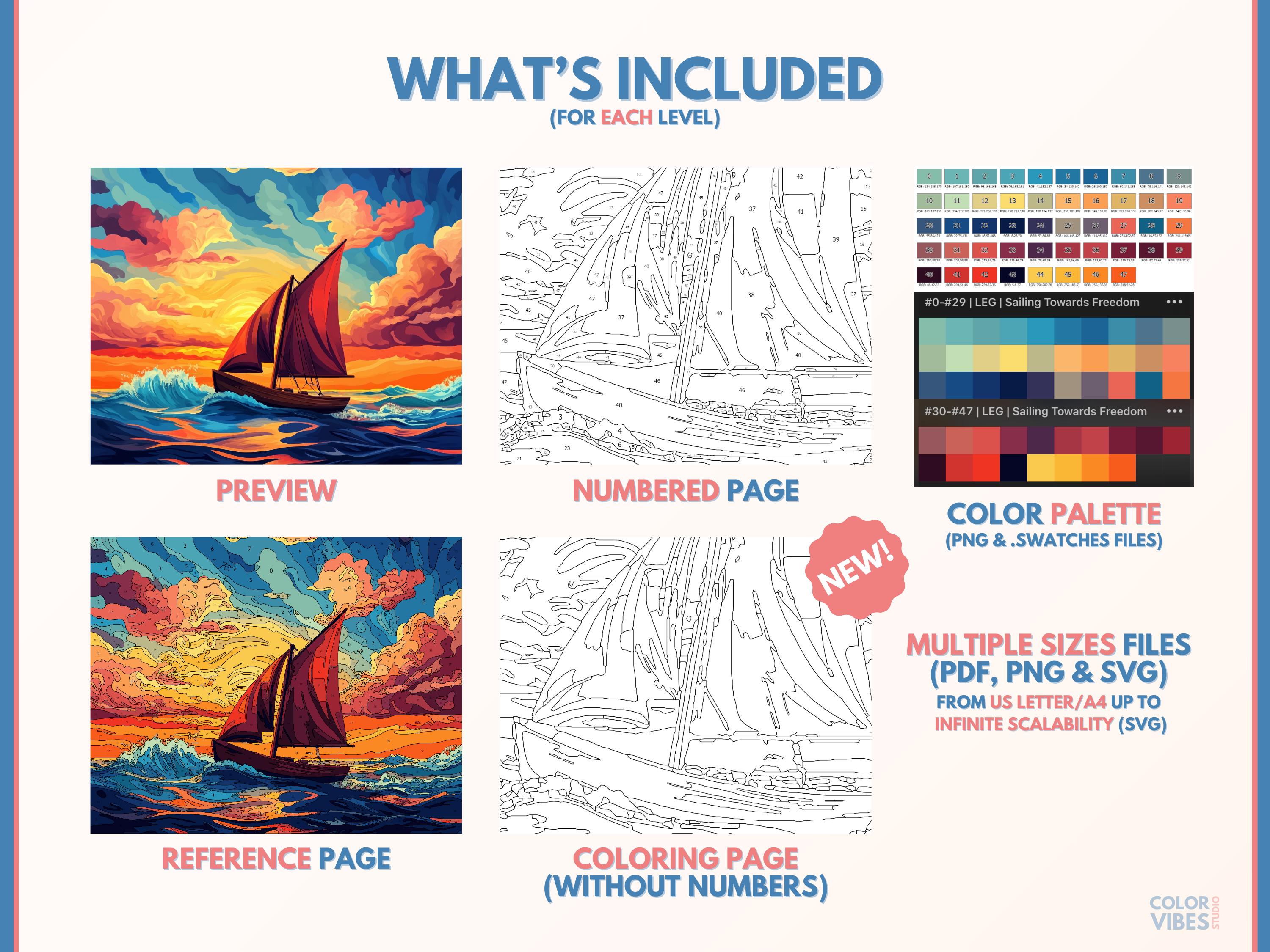 Color by Numbers for Adults “sailing Towards Freedom” / Printable Paint ...