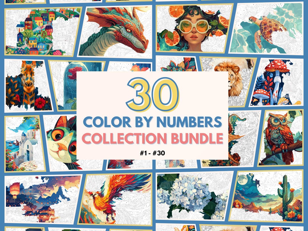 30 X Color by Numbers for Adults Bundle / Printable Paint by Numbers ...
