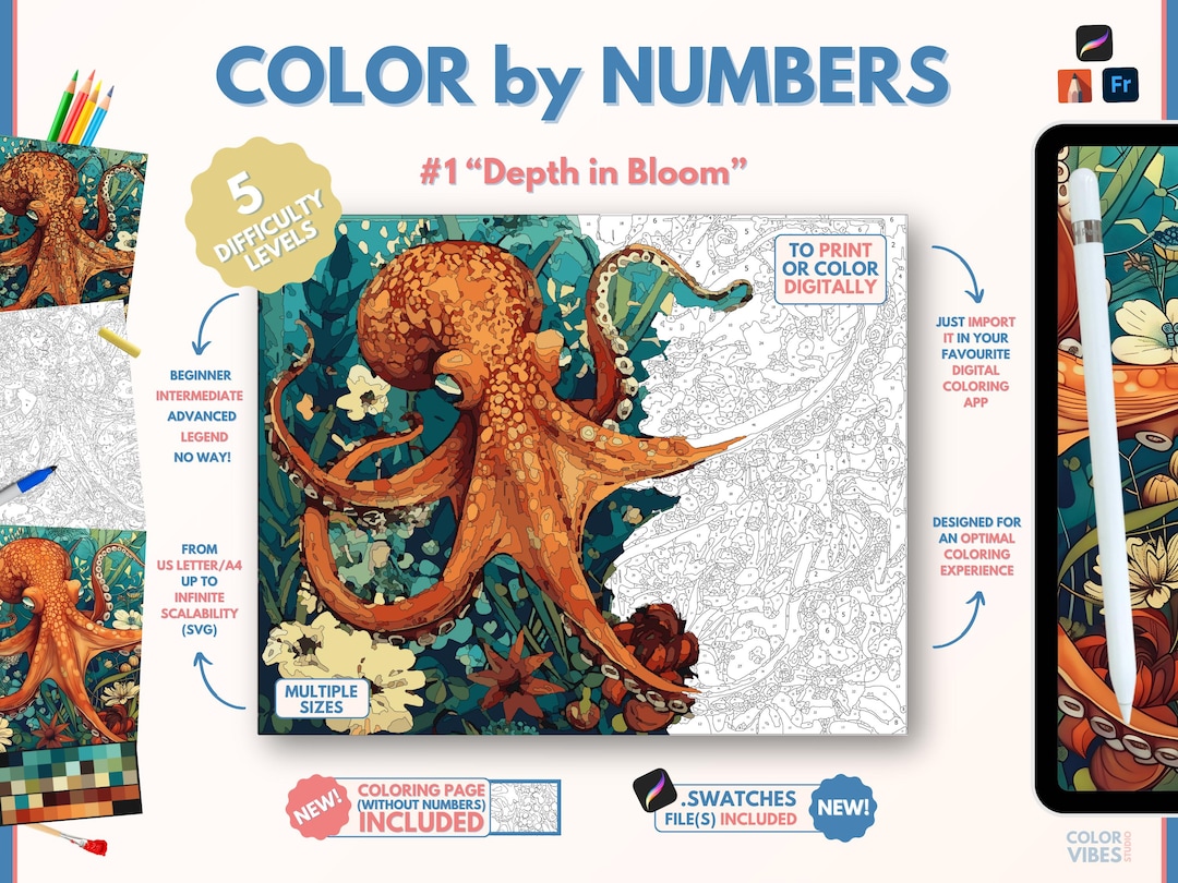 Color by Numbers for Adults "depth in Bloom" / Printable Paint by ...