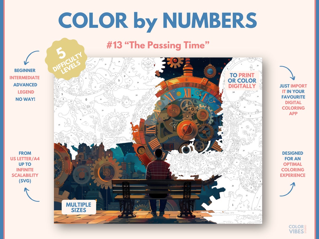 Color by Numbers for Adults the Passing Time / DIY Paint by Numbers ...