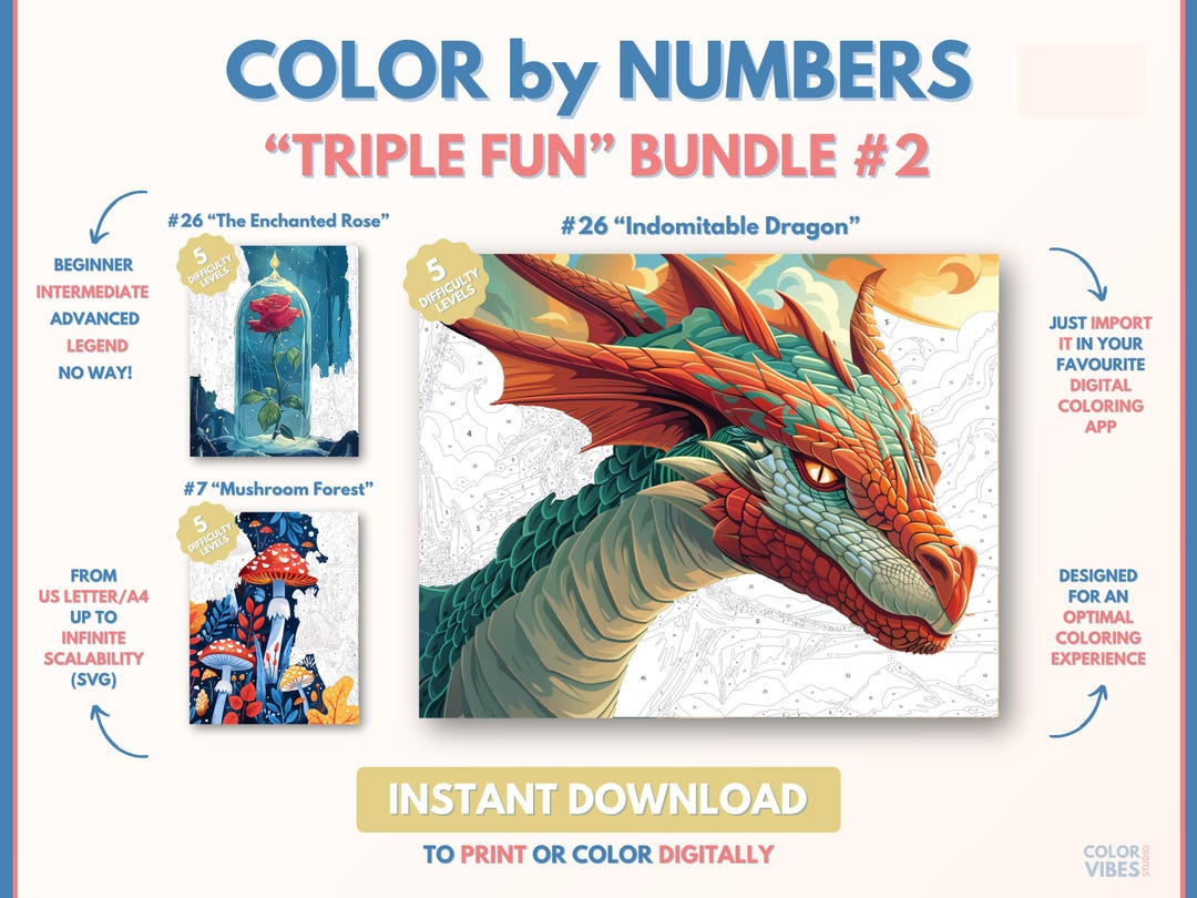3 X Color by Numbers for Adults Bundle / Printable Paint by Numbers ...