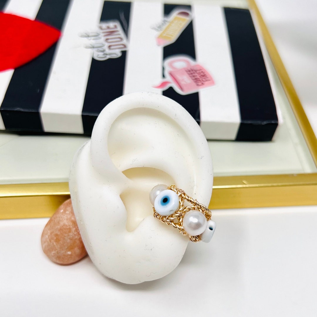Gold Ear Cuffs, Ear Cuff No Piercing, Evil Eye Ear Cuff Earring, Thick ...