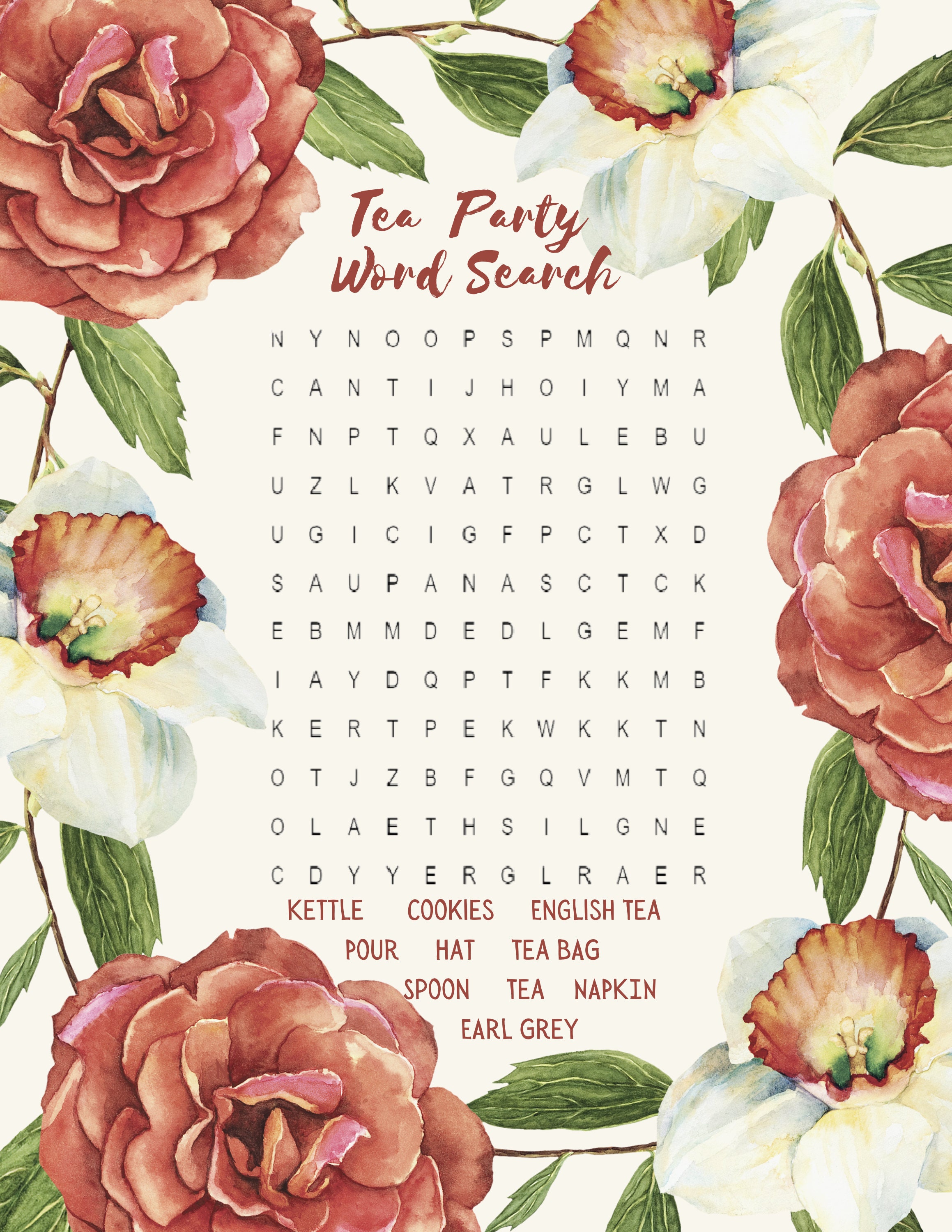 Tea Party Word Search Free Printable - Word Search Maker