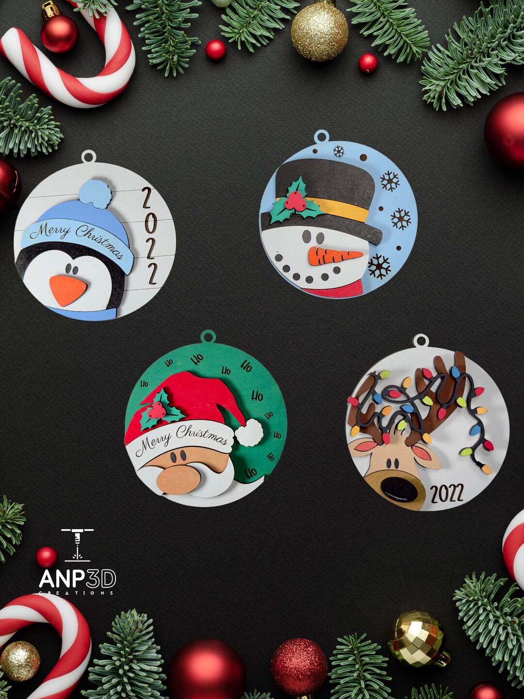 2023 Christmas Ornaments, Santa, Snowman, Deer, Penguin, Tree ...
