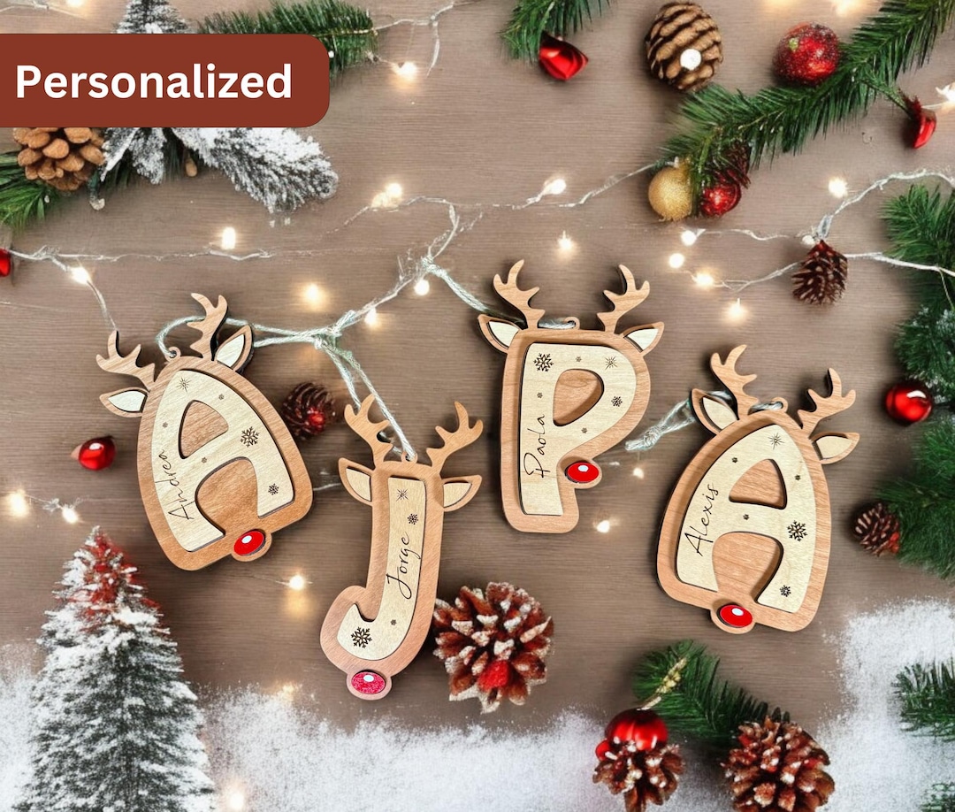 Reindeer Letter Ornaments Personalized Stocking Tags for Christmas ...