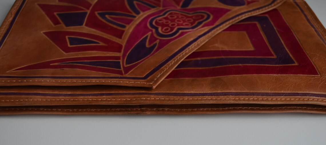 VINTAGE LARELLA CLUTCH, 1970's, Genuine Leather, Made in India, Floral ...