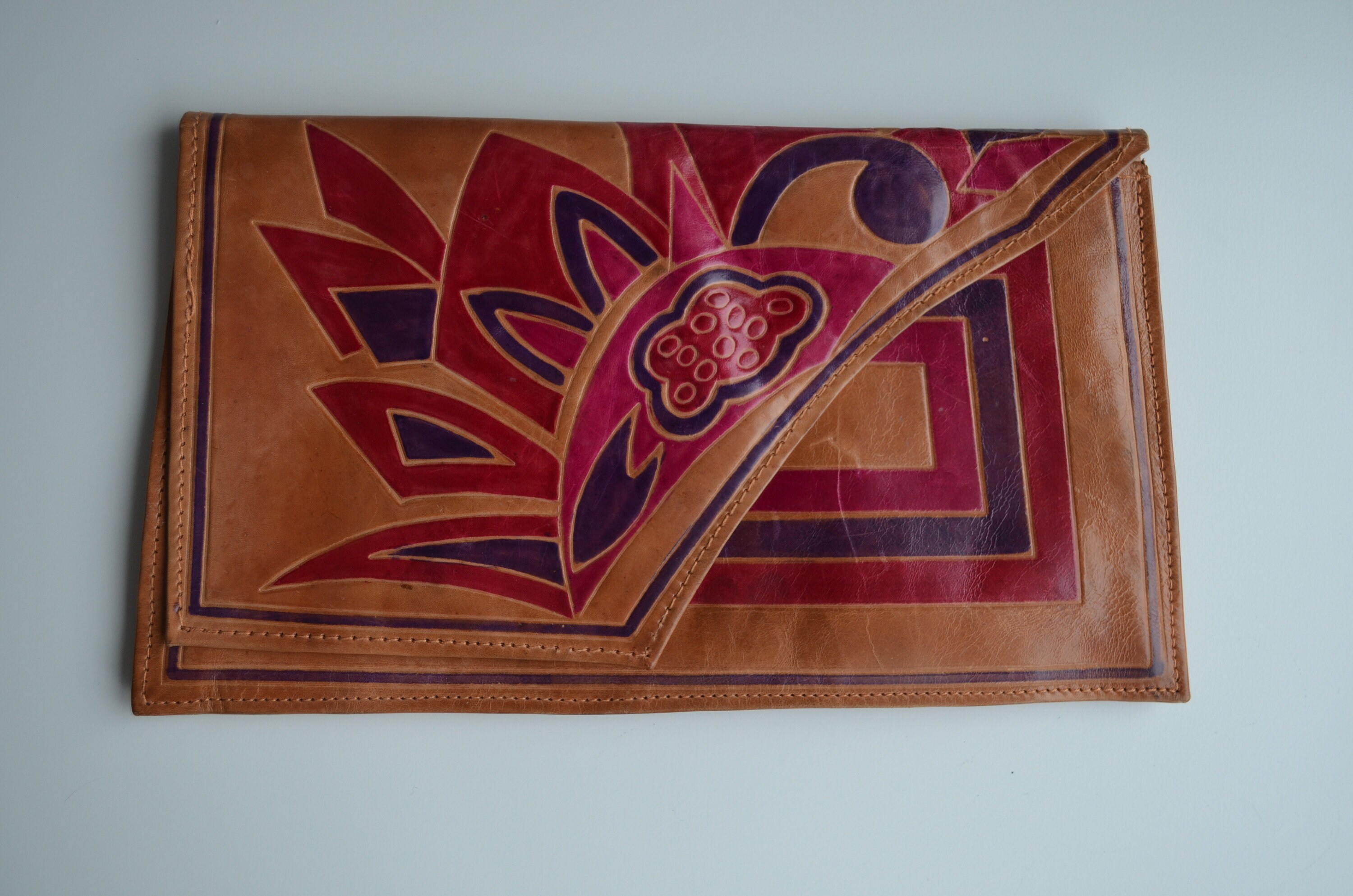 VINTAGE LARELLA CLUTCH, 1970's, Genuine Leather, Made in India, Floral ...