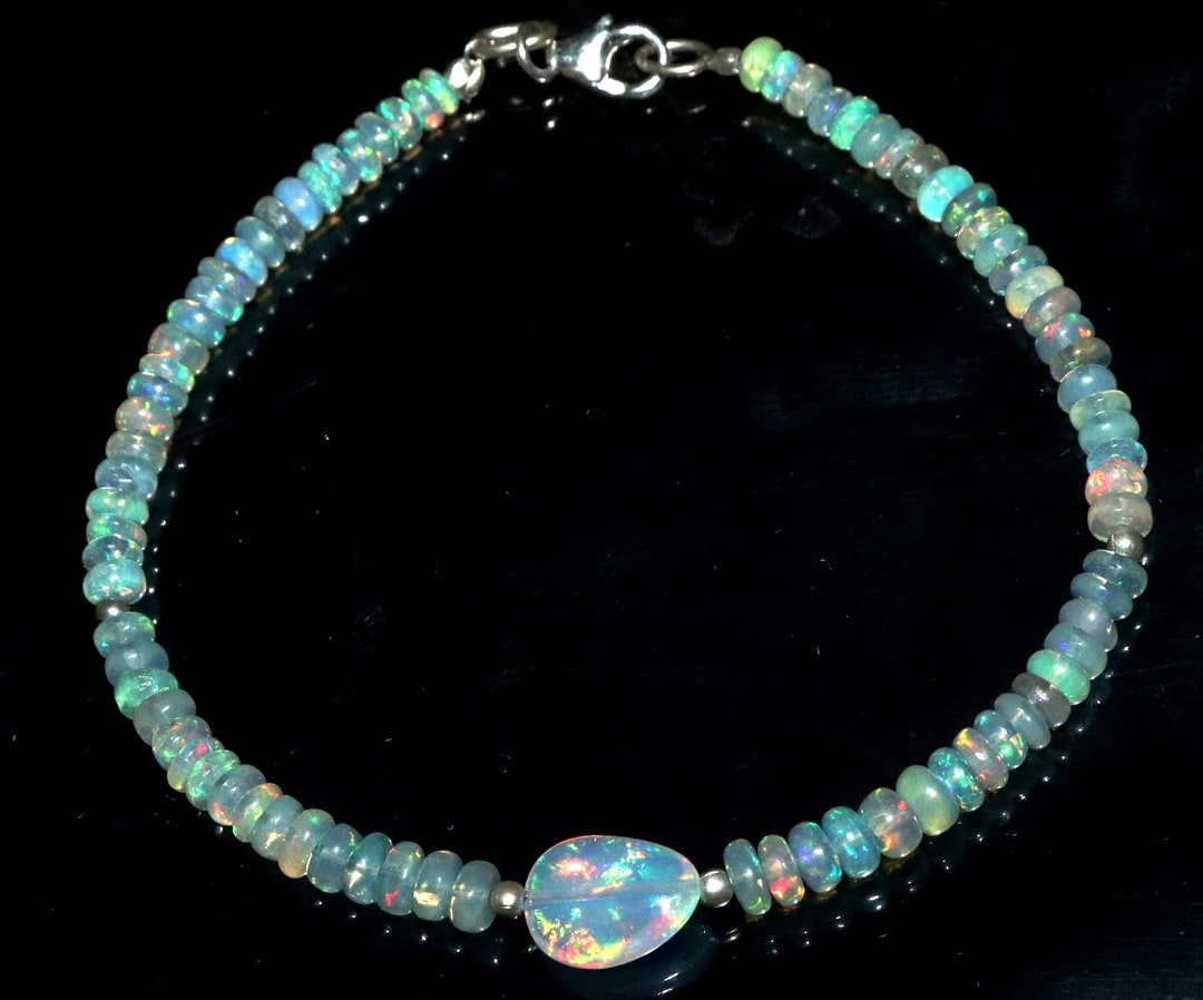 Natural Ethiopian Fire Opal Tumble Beads Bracelet in 925 Sterling ...