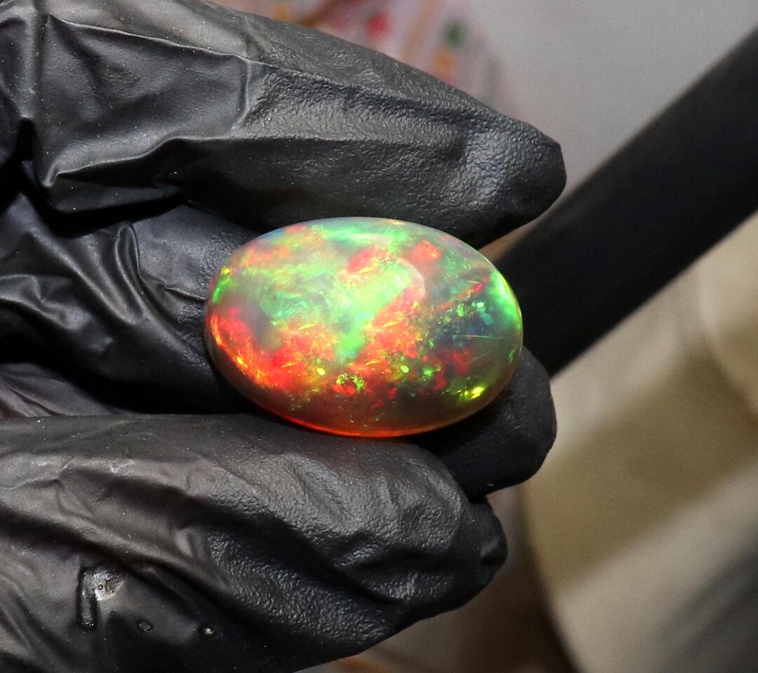 33.70 Carat Black Fire Opal - Oval Shape Opal Cabochon - Big Size Opal ...
