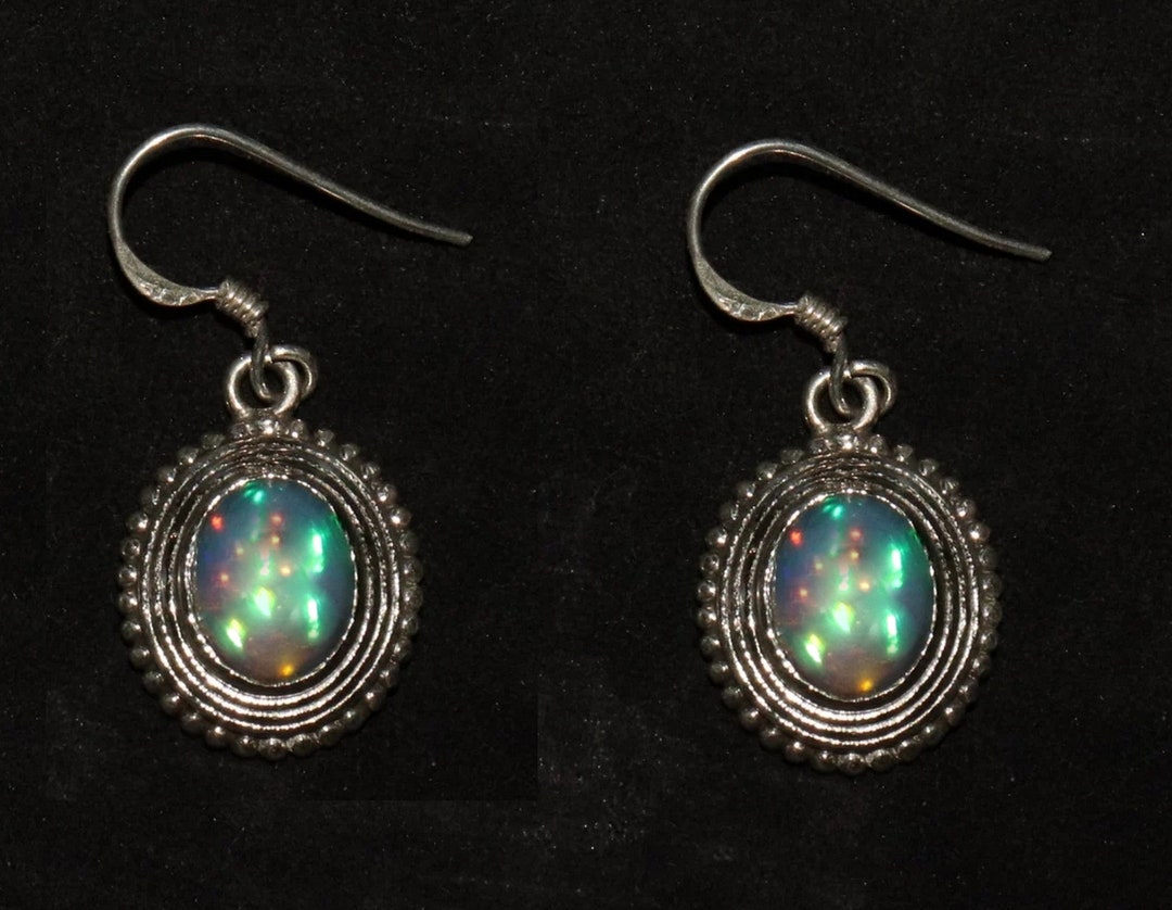 Natural Opal Earrings in 925 Sterling Silver Colorful Opal Earrings ...