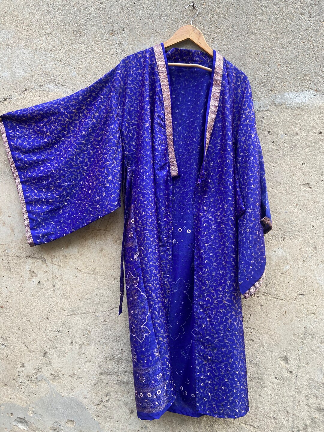 Vintage Silk Bath Robe, Upcycled Silk Sari Kimono Dressing Gown ...