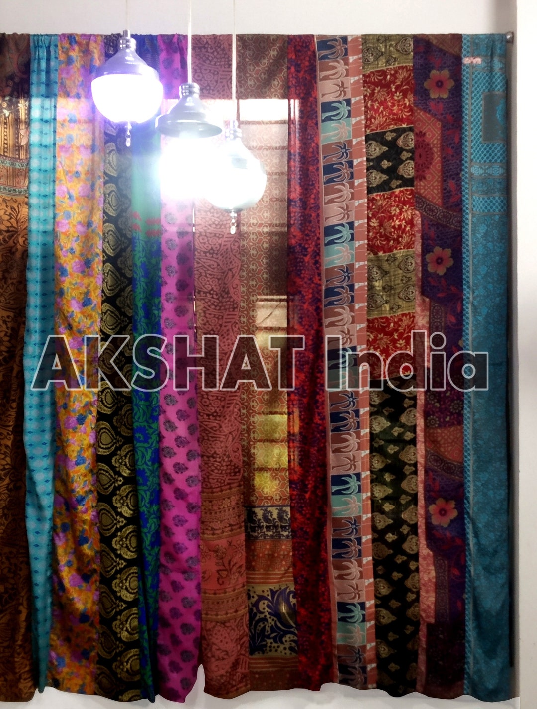 EXPRESS SERVICE of Indian Vintage Old Silk Sari Fabric Handmade Curtain ...