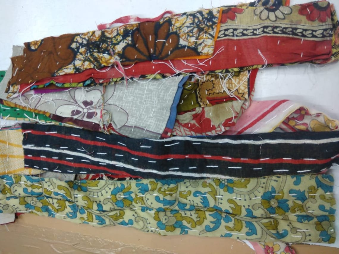 Cotton Kantha Scrap Bundles, Sustainable Fabric Waste Packs of 10pc ...