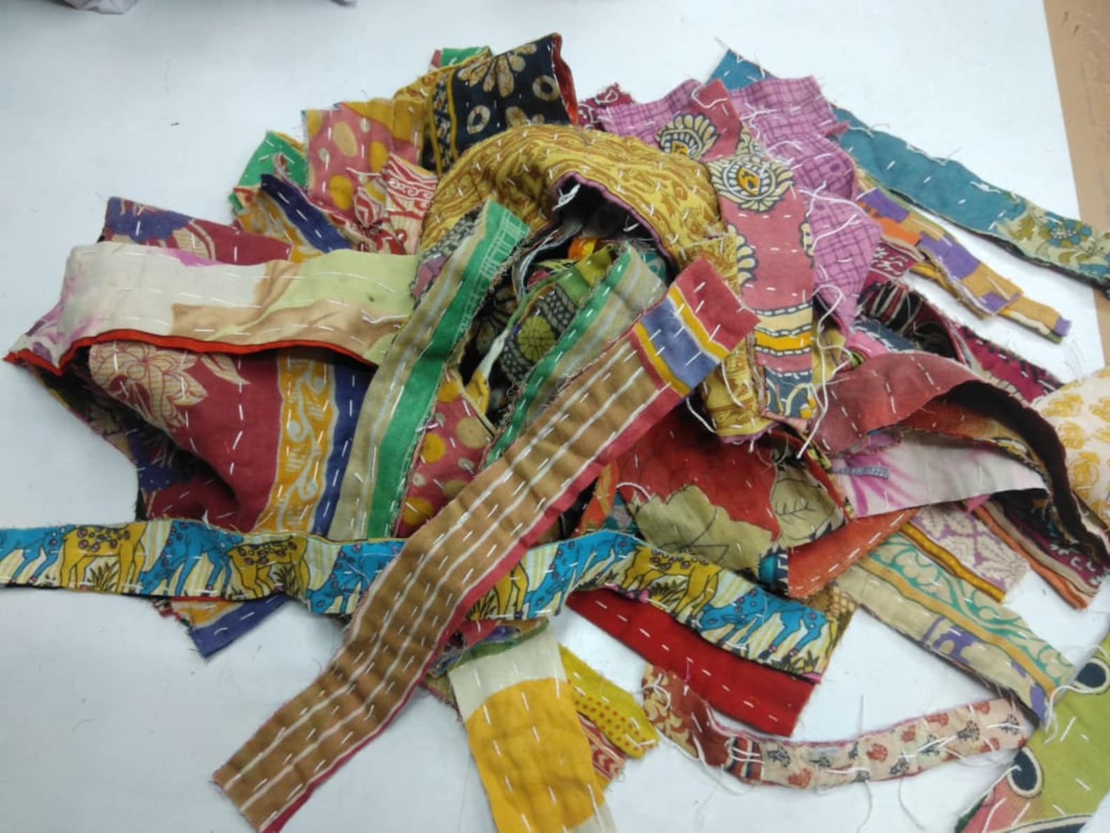 Cotton Kantha Scrap Bundles, Sustainable Fabric Waste Packs of 10pc ...