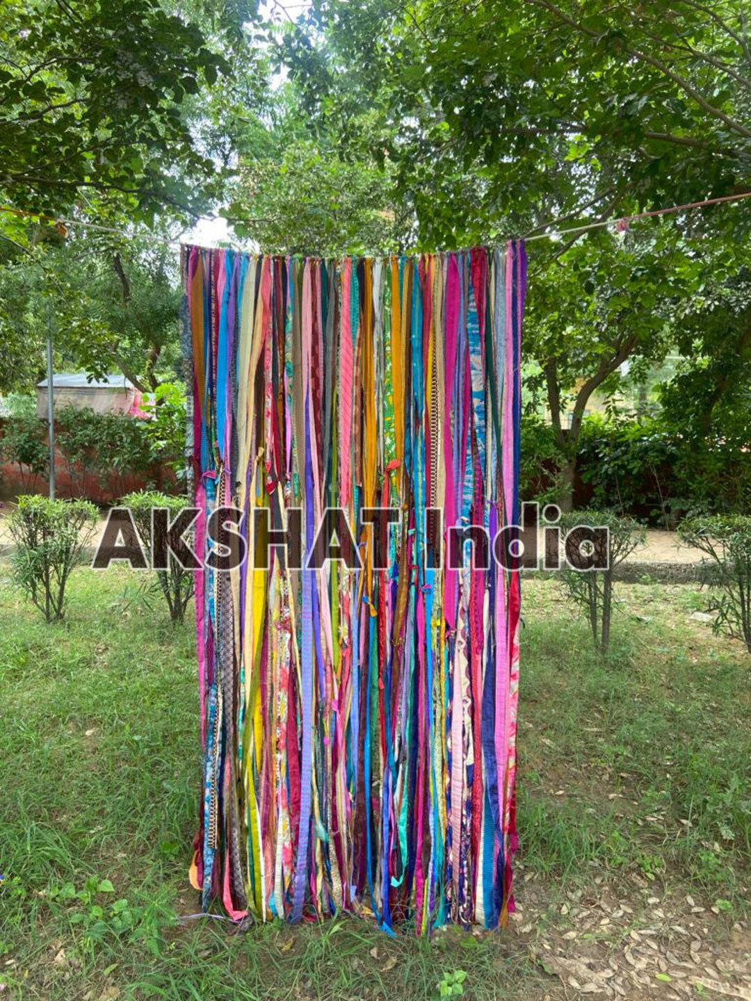 Gypsy Boho Curtain Fabric Garland Backdrop - Dorm, Teen Room, Decor ...