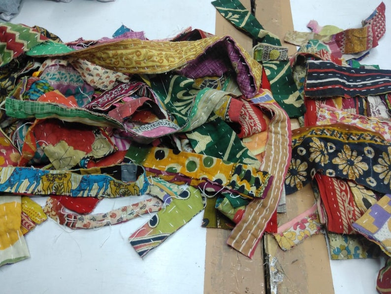 Cotton Kantha Scrap Bundles, Sustainable Fabric Waste Packs of 10pc ...