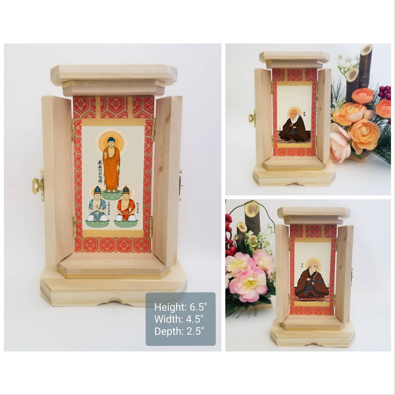3 Mini Pure Land Buddhist Jodo Shu Butsudan Set. Amida Nyorai Trio ...