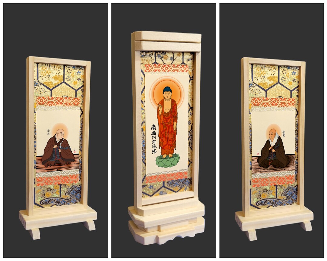 Pure Land Buddhist Tablets of Amida Nyorai With Honen and Shiran ...