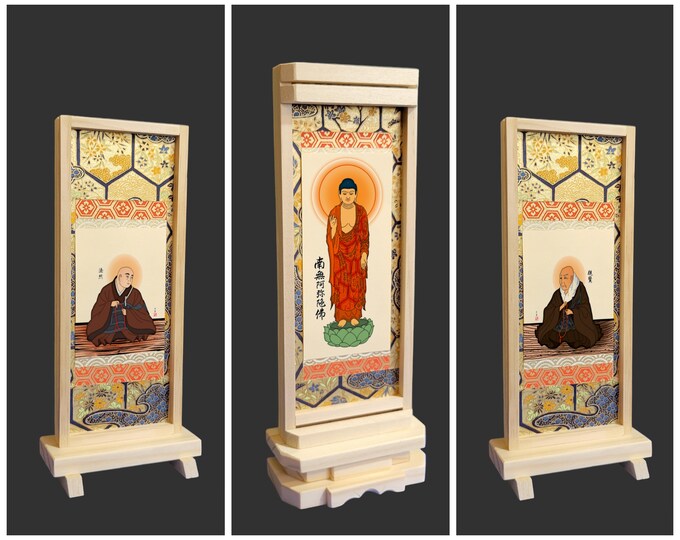 Pure Land Buddhist Tablets of Amida Nyorai With Honen and Shiran ...