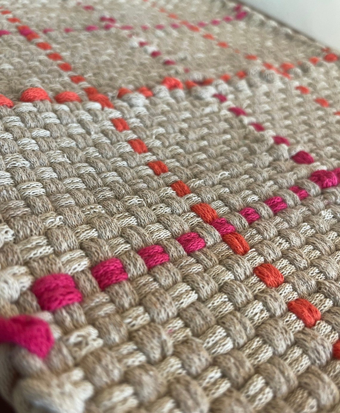 Handwoven Natural Flax Color Placemats With Pink and Orange Accents ...