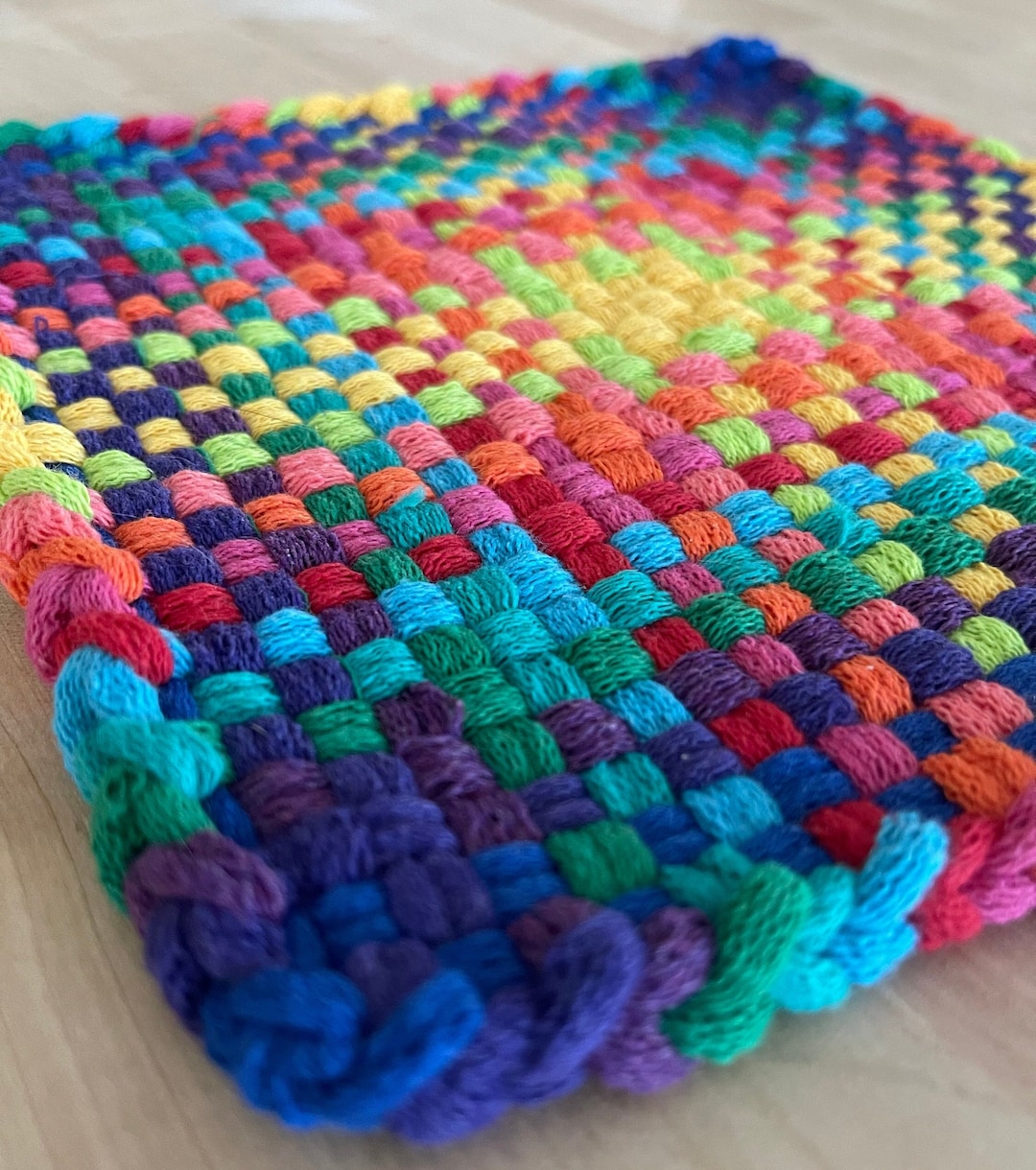 Large Rainbow Multicolor Pot Holder Handwoven, Loomed Potholder or ...