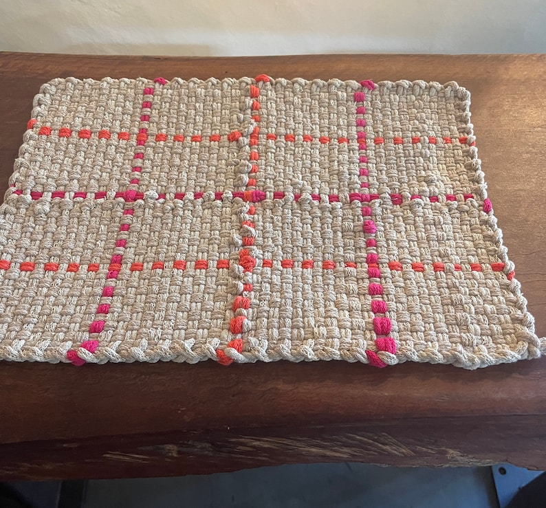 Handwoven Natural Flax Color Placemats With Pink and Orange Accents ...