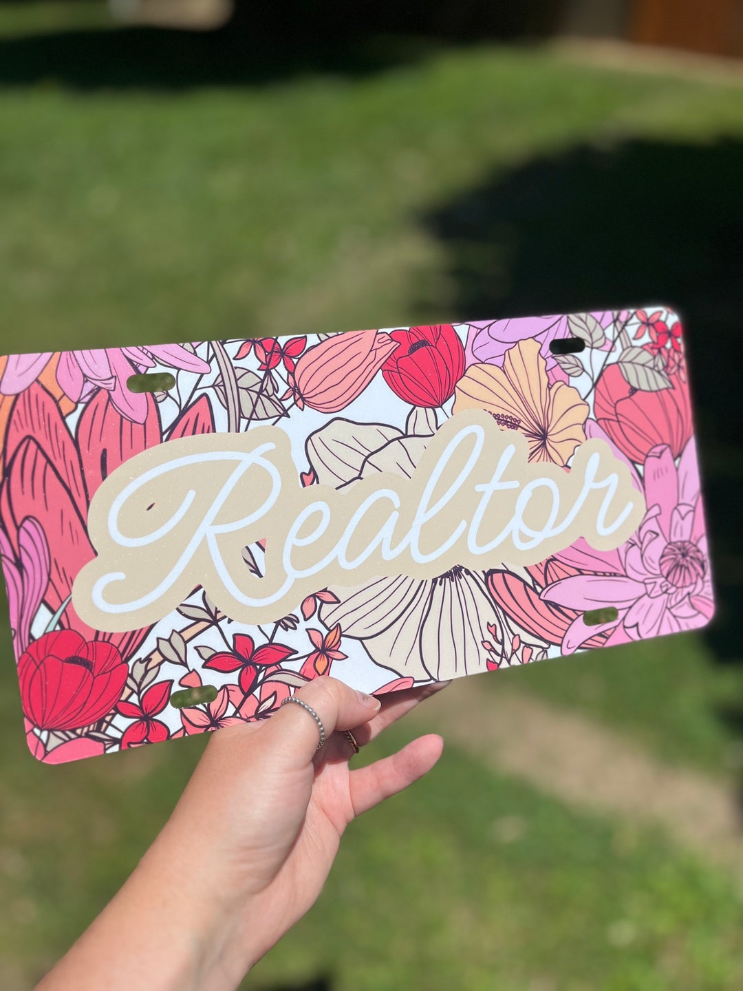 CUSTOMIZABLE Real Estate License Plate Pink Floral Car Plates - Etsy