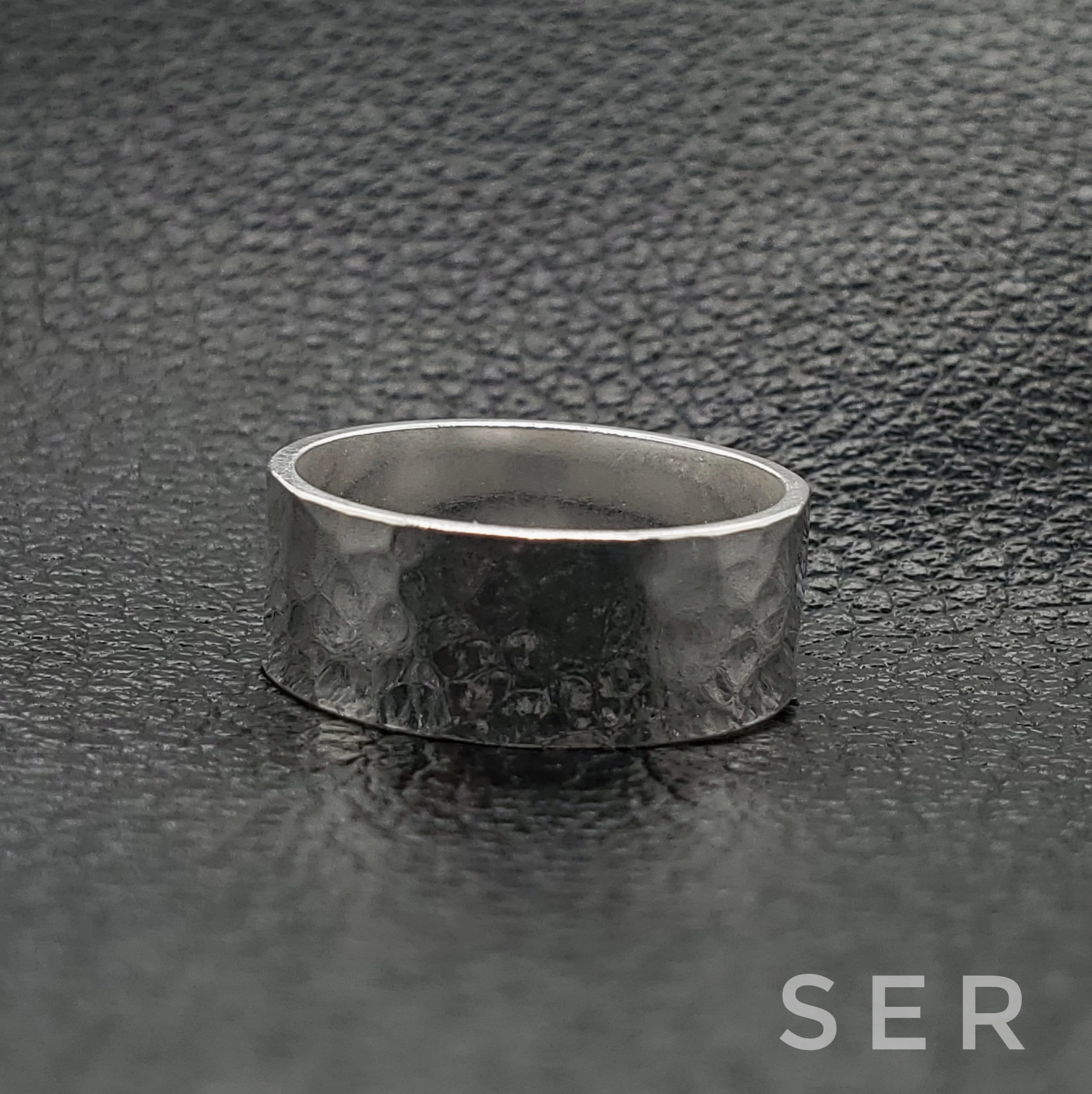 Silver Hammered Ring Sterling Silver Hammered Band 8mm - Etsy