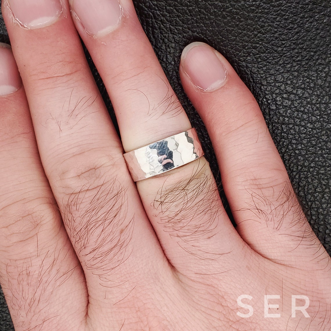 Silver Hammered Ring Sterling Silver Hammered Band 8mm | Etsy