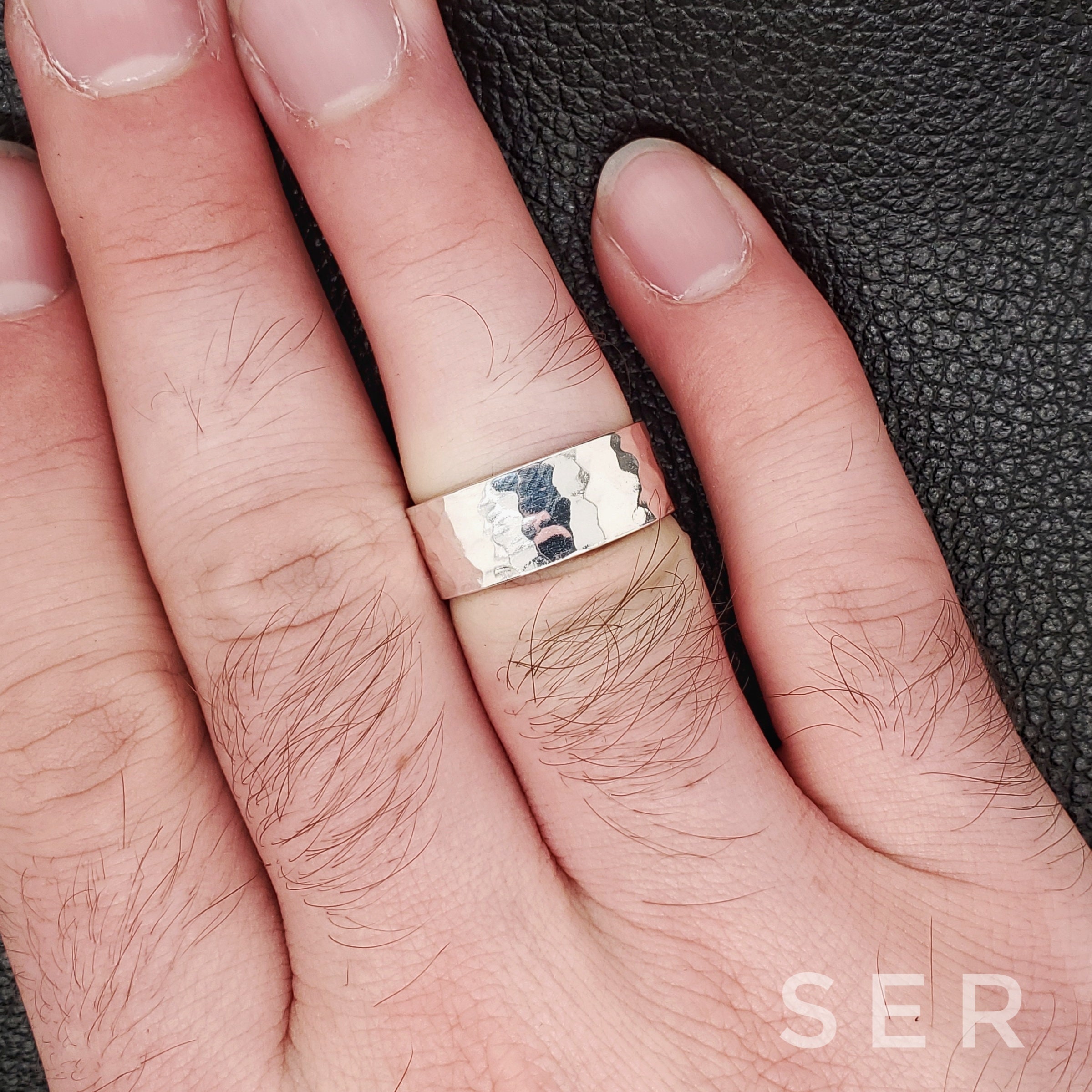 Silver Hammered Ring Sterling Silver Hammered Band 8mm - Etsy