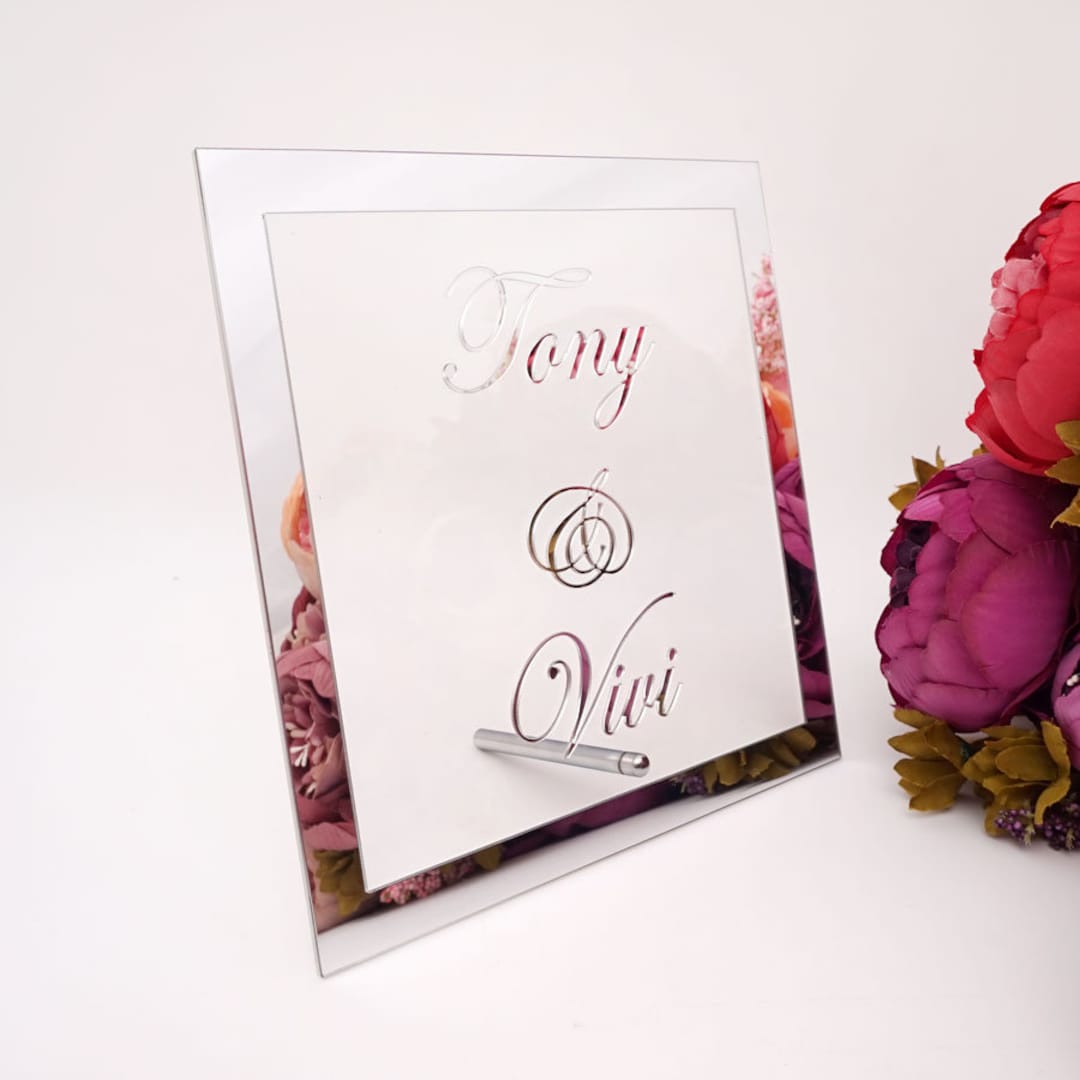 Custom Wedding Bride Name Mirror Frame Acrylic Mirrored Welcome Guests ...