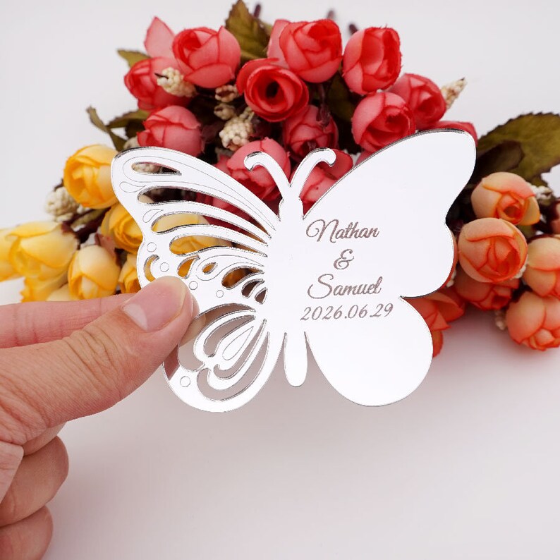 Personalized Acrylic Mirror Butterfly Favor Tags: Wedding, Party (30pcs ...