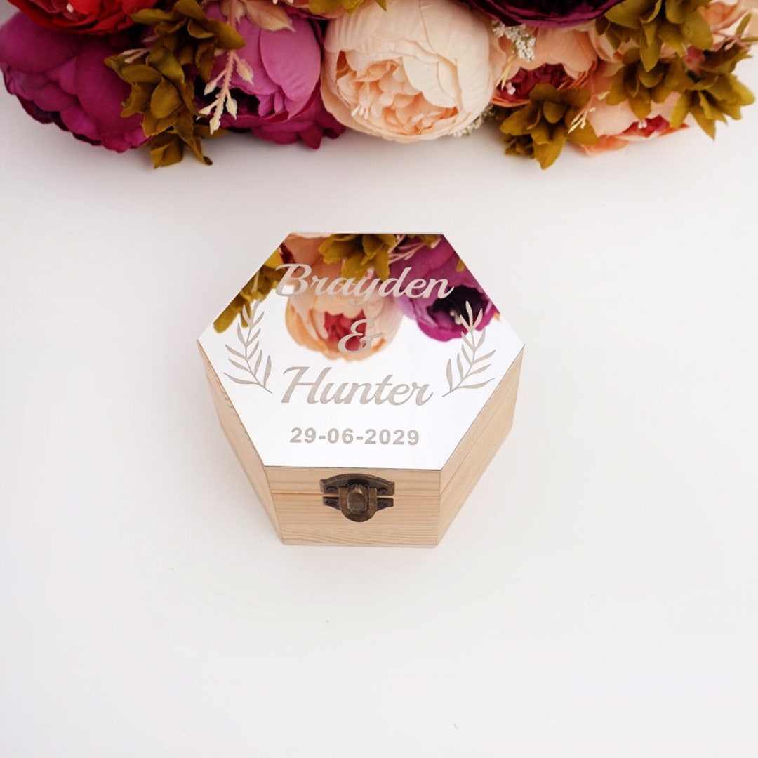 Hexagon Shape Box With Mirror Cover Custom Name Party Gift Rustic Wood ...