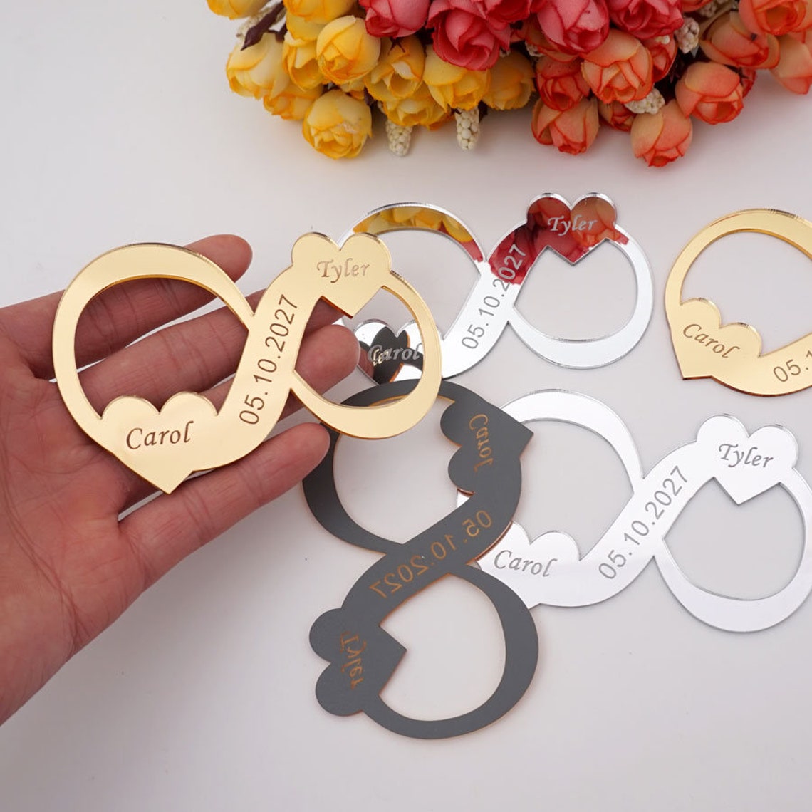 20pcs/lot 10cm Infinity Symbol Acrylic Mirror Tags Wedding Dresses ...