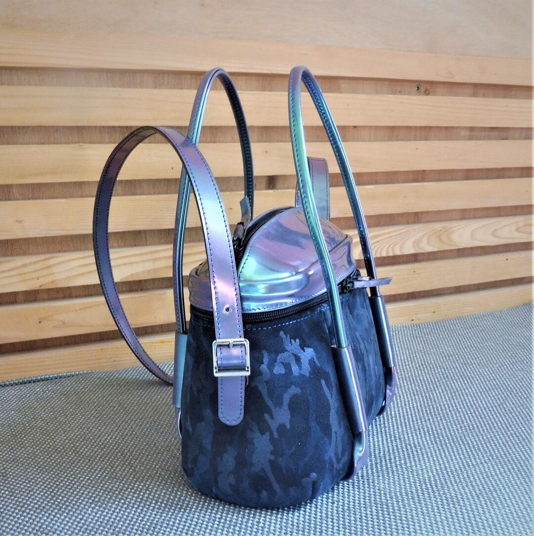 Small Multi-pocket Bag in Genuine Navy and Silver Leather, Worn in the ...