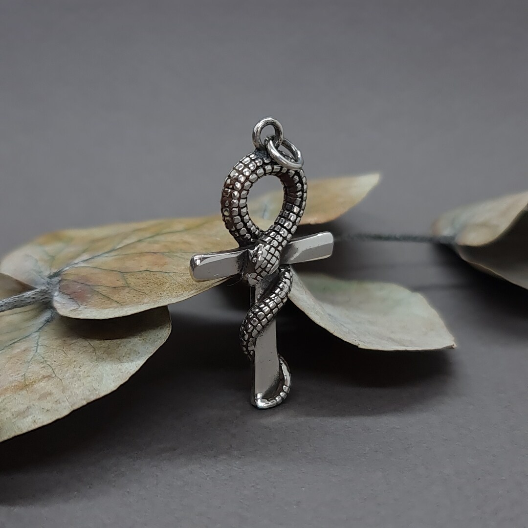 Silver Snake Ankh Cross Necklace | Gothic Egyptian Jewelry, Ouroboros ...