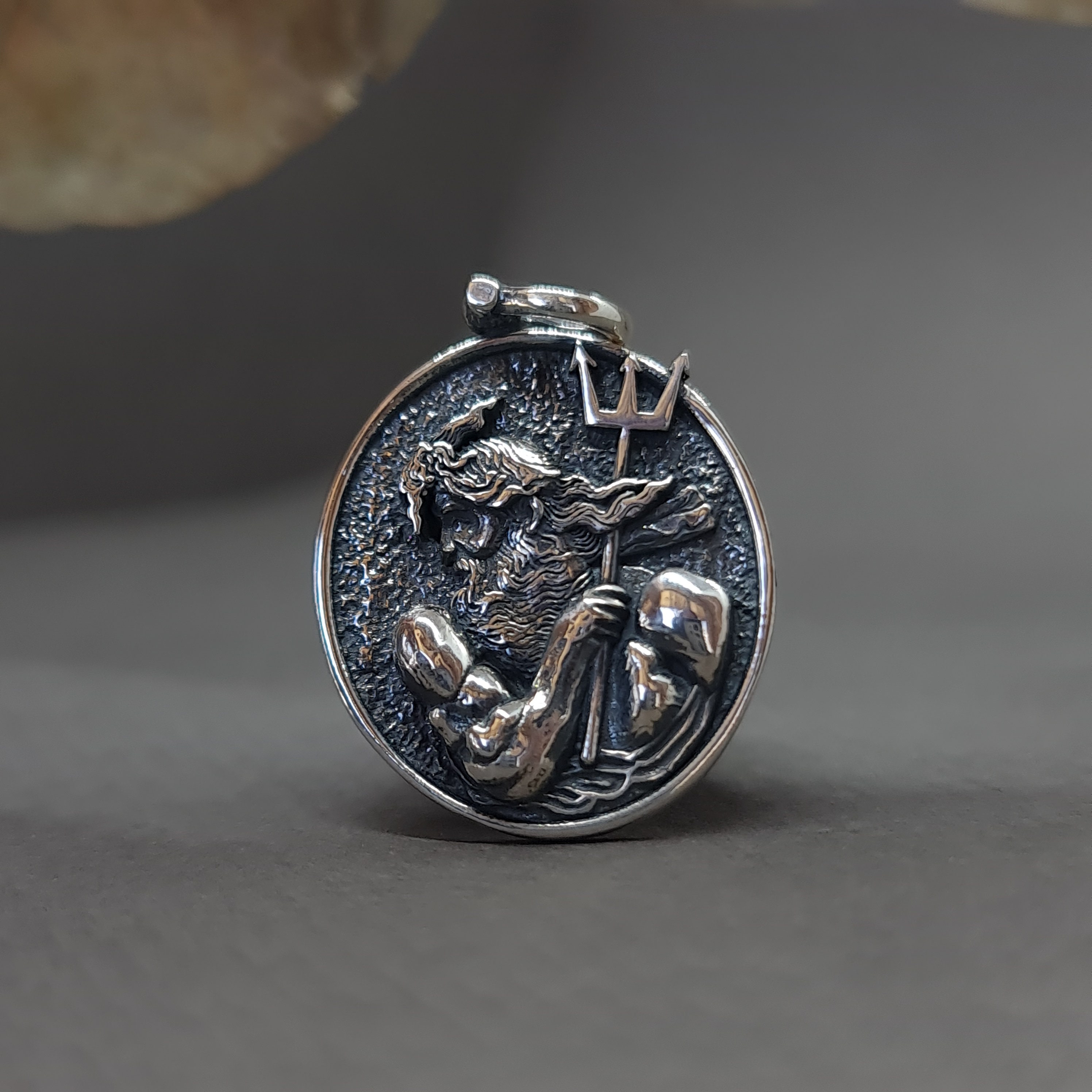 Silver Poseidon Necklace | Greek Myth God Poseidon Pendant, Greek ...