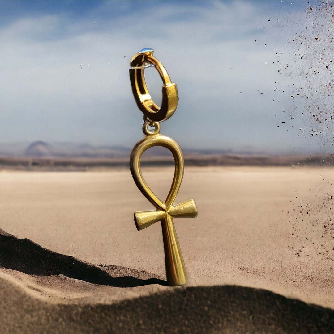 Gold Ankh Hoops | Unisex Ankh Earrings, Egypt Ankh Huggies, Simple ...