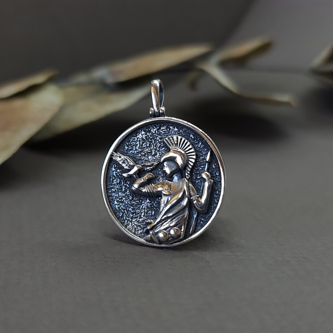 Silver Athena Necklace | Greek Myth Goddess Athena Pendant With Eagle ...