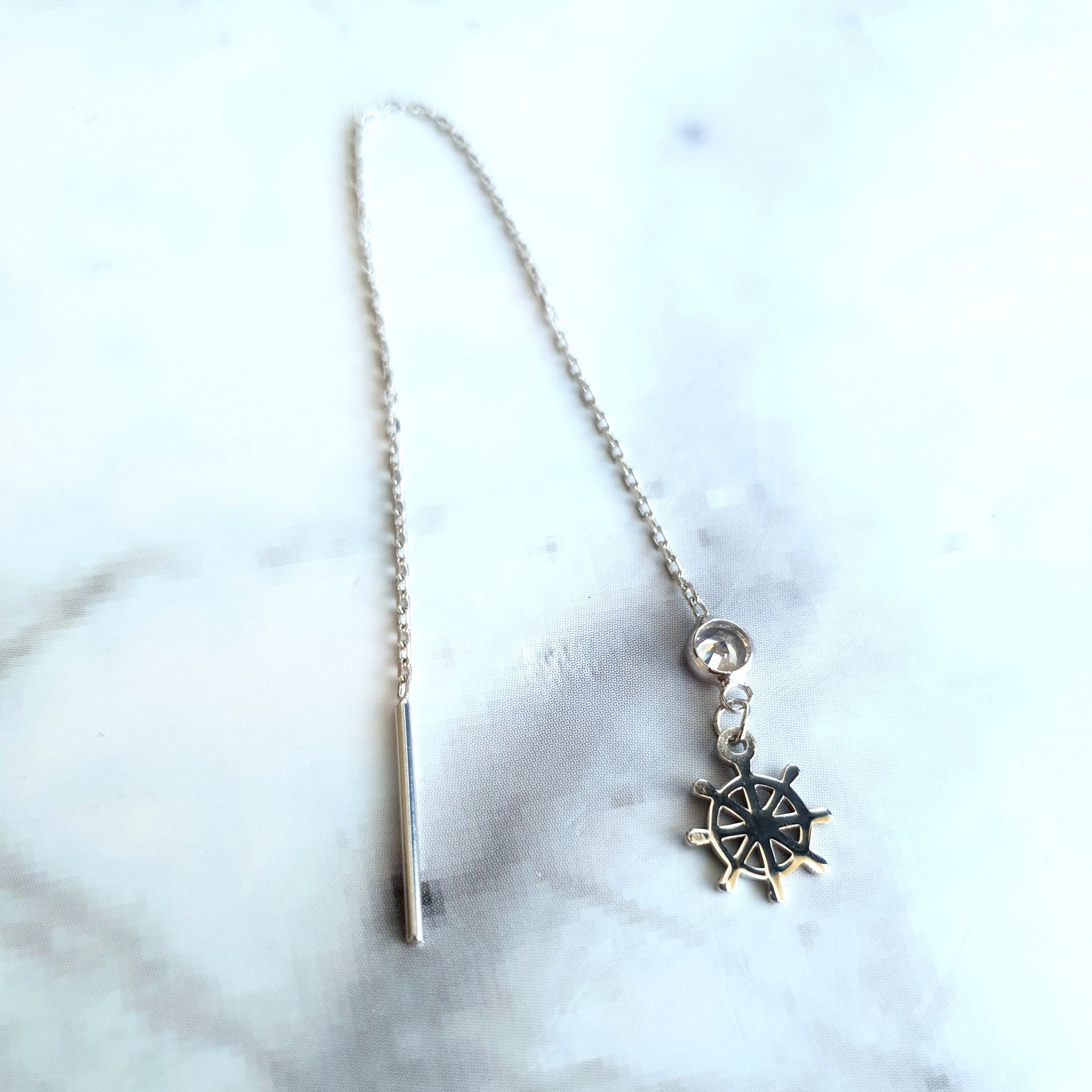 Minimal Ear Chain Earring, Threader Earring, Simple Ear Chain ...