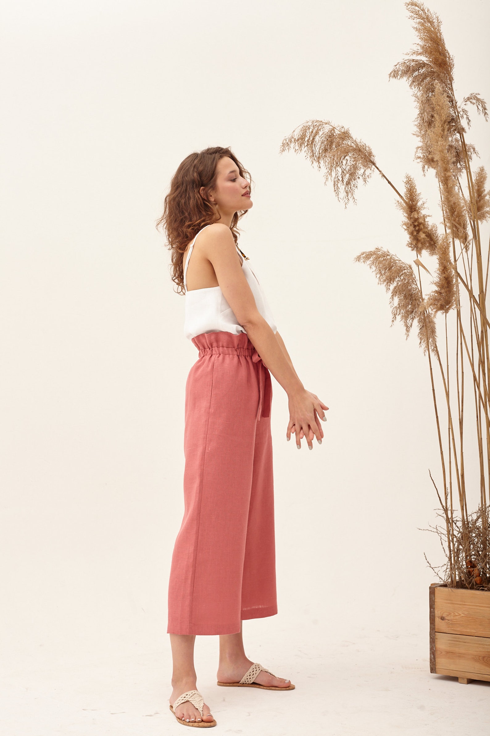Pink linen pants linen capri pants loose linen pants summer | Etsy