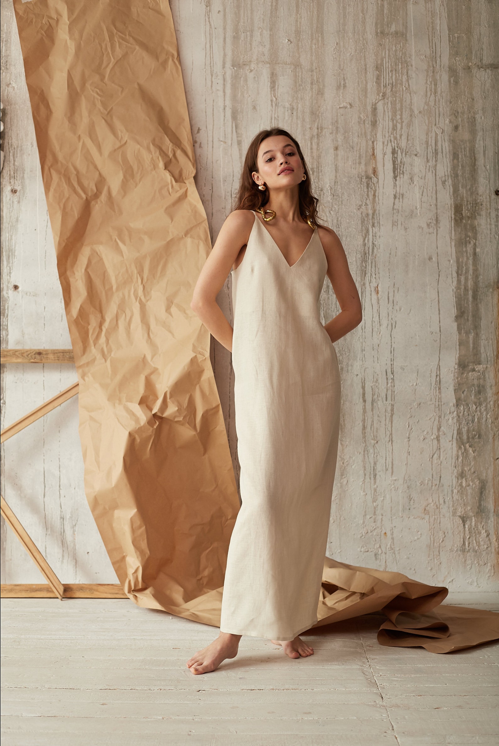Beige Linen Dress Maxi Slip Dress Linen Beach Dress Linen | Etsy