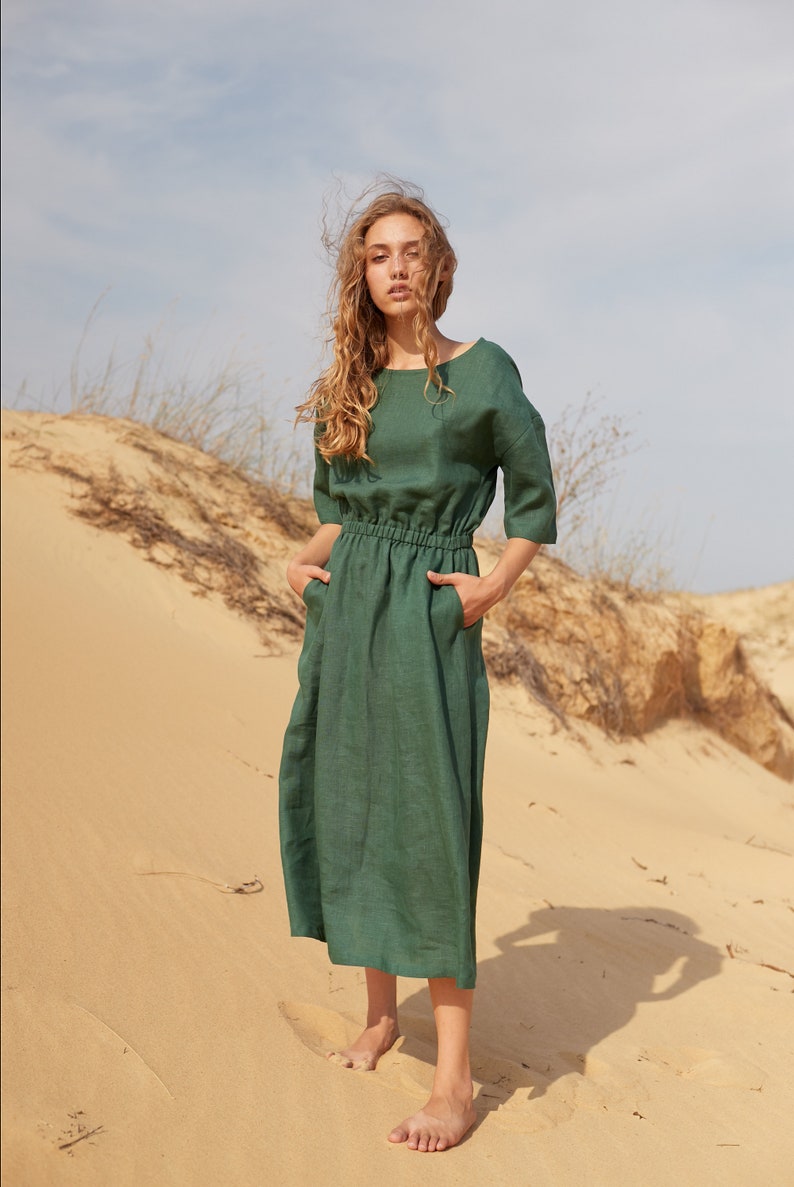 Natural linen dress Flax clothing Casual linen dress Pure | Etsy