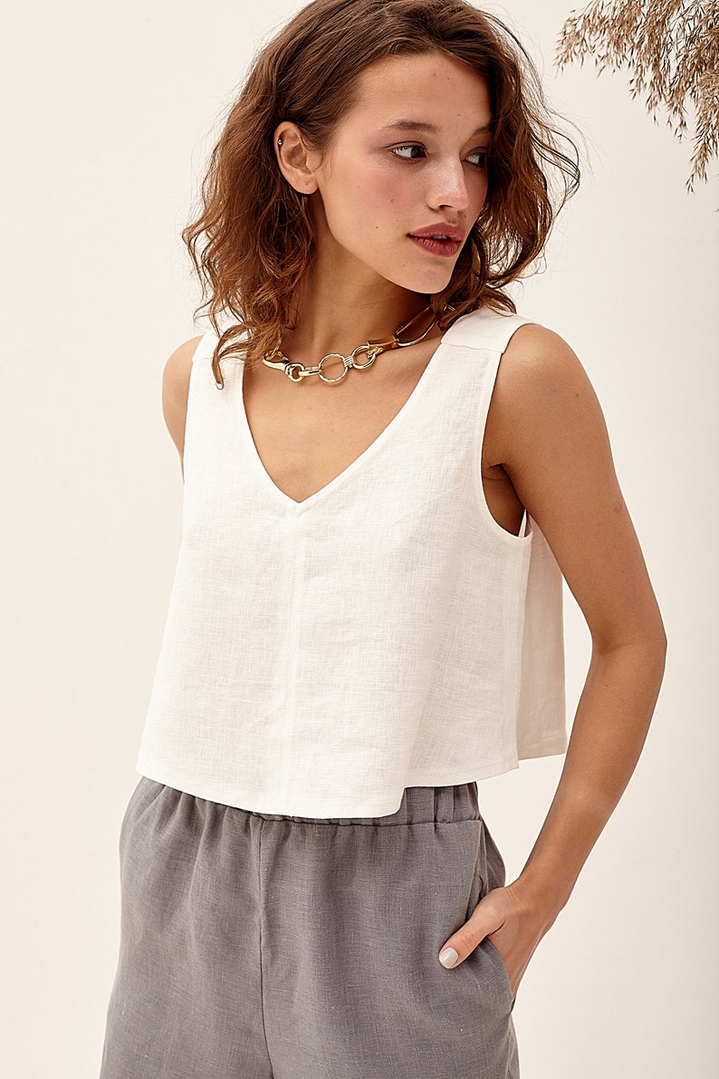Linen Crop Top Cropped Linen Shirt White Linen Crop Top Etsy